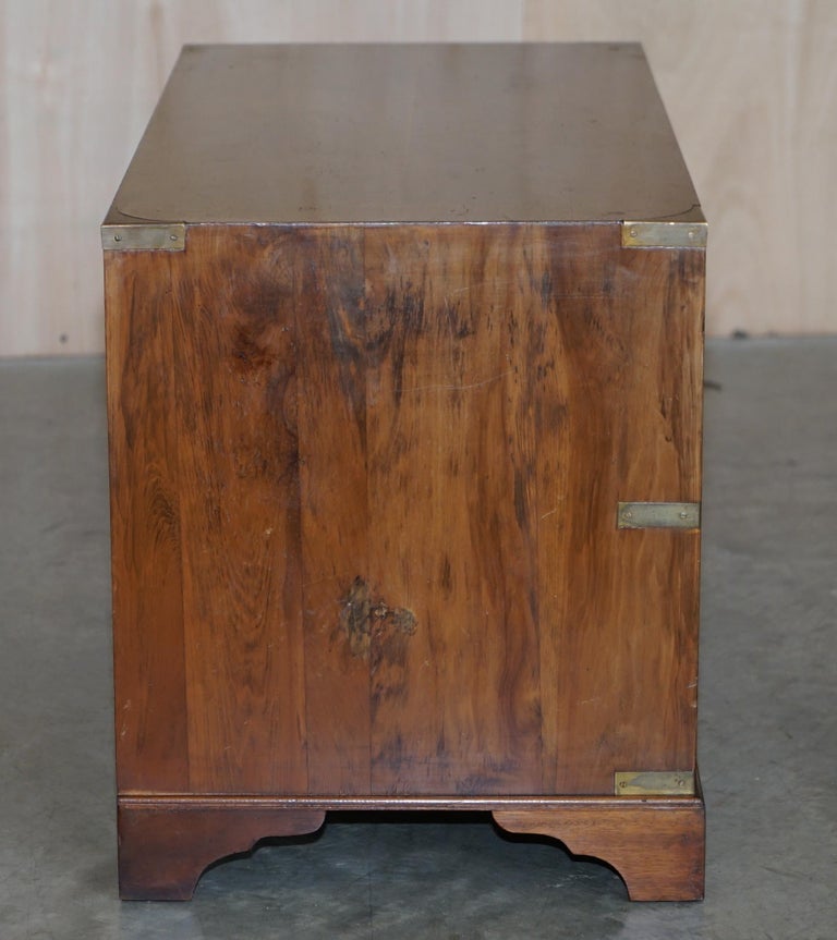 Burr Yew Wood Military Campaign Three Drawer Chest of Drawers TV Media ...