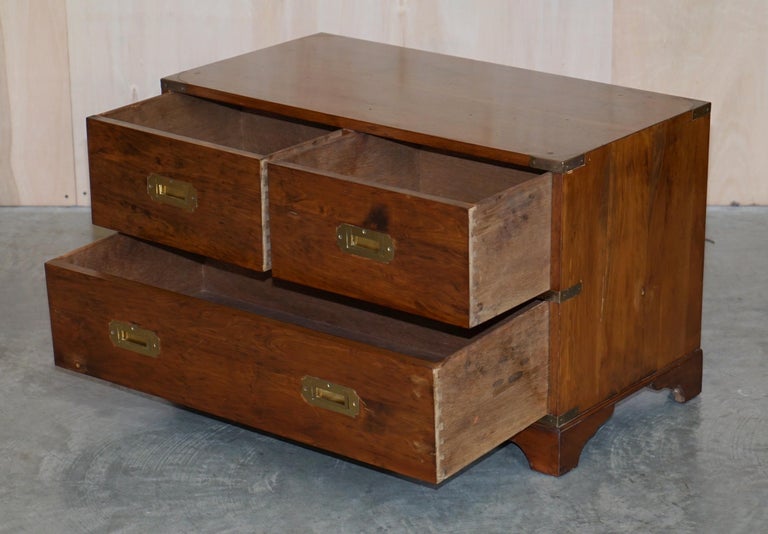 Burr Yew Wood Military Campaign Three Drawer Chest of Drawers TV Media ...