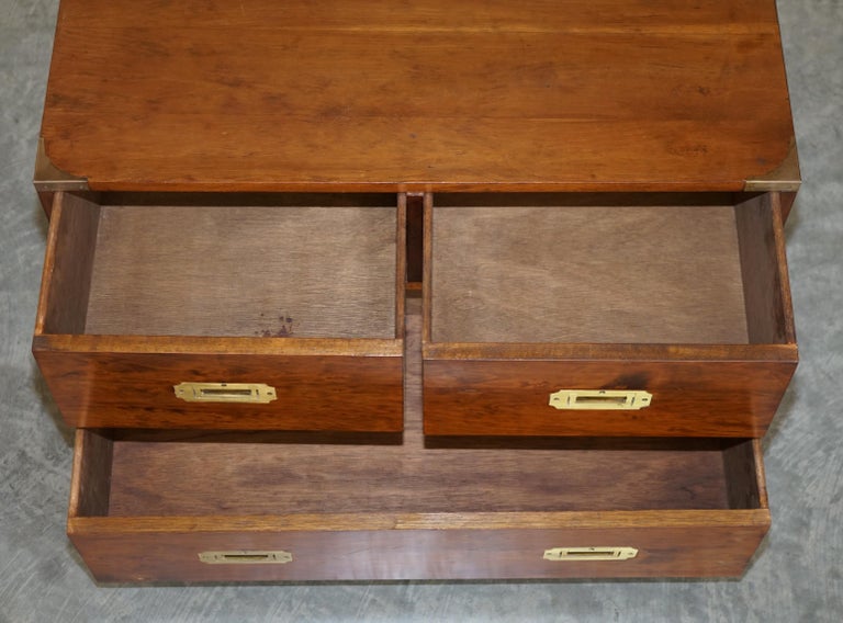 Burr Yew Wood Military Campaign Three Drawer Chest of Drawers TV Media ...