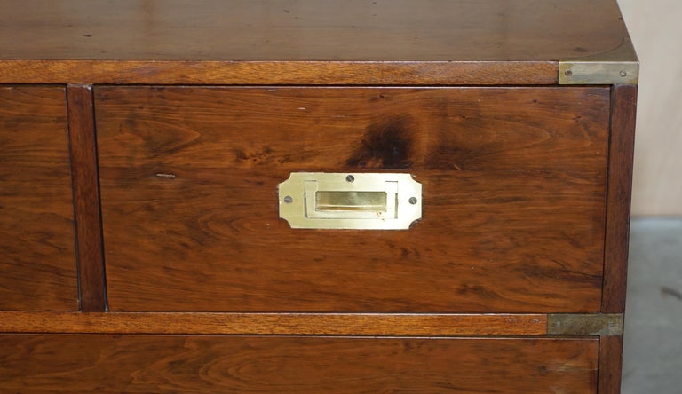 Burr Yew Wood Military Campaign Three Drawer Chest of Drawers TV Media ...