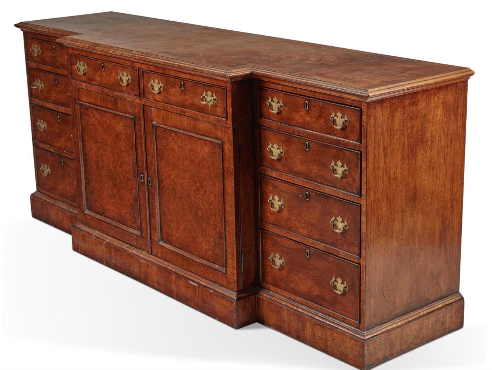Burton-Ching George III Style Burl Walnut Credenza Sideboard Cabinet ...