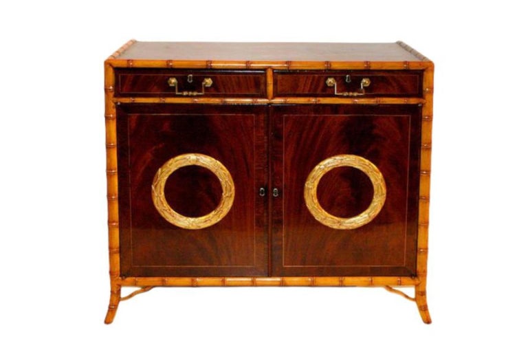 Burton Ching Sheraton Style Giltwood Buffet Cabinet, Carved Bamboo Trim ...