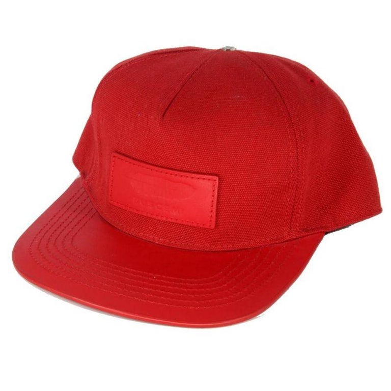 Buscemi Red Adjustable Leather Canvas Made in Italy Hat For Sale at 1stDibs