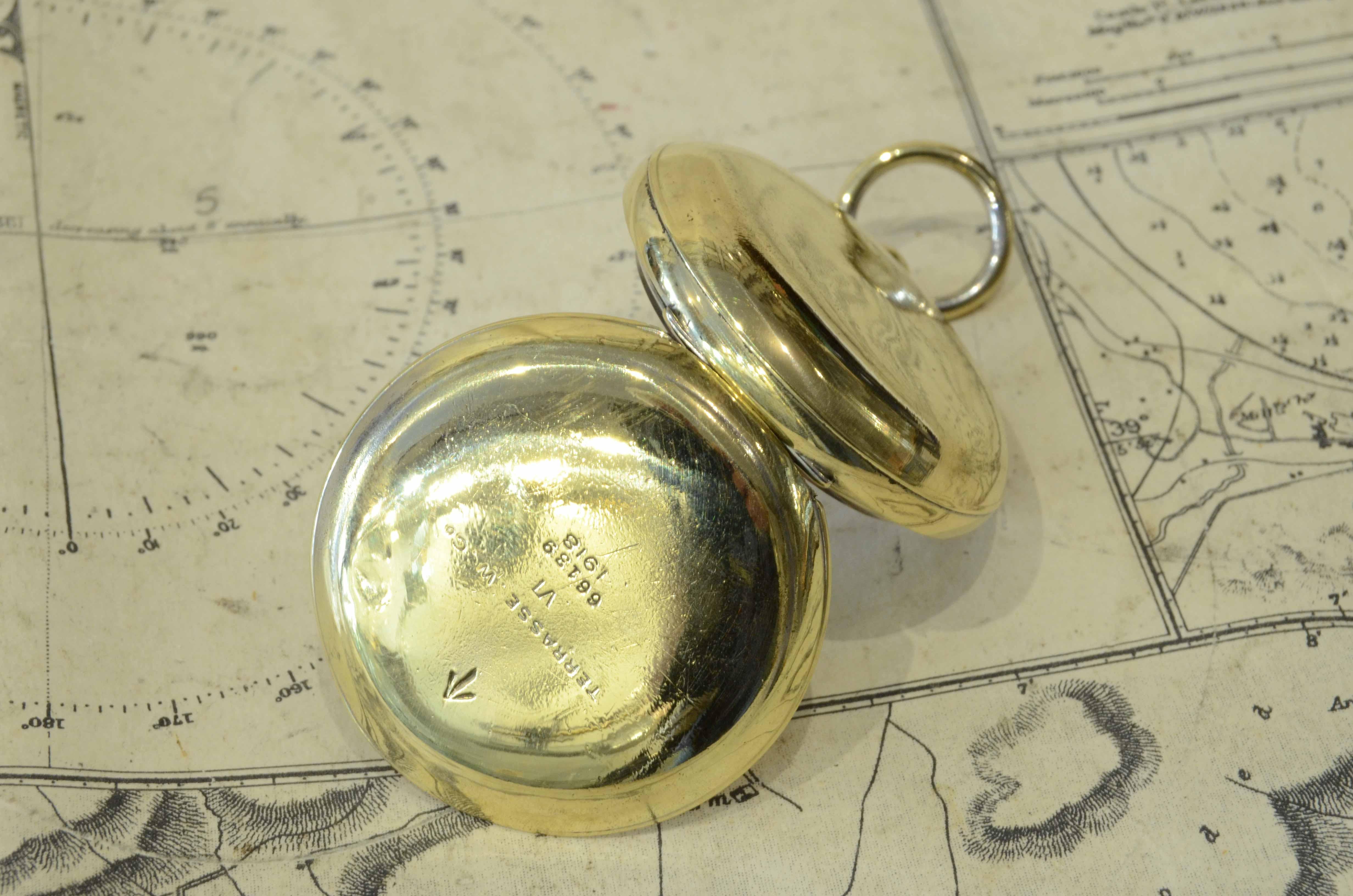 Brass pocket compass for British aviation officer signed Terrasse 1918 ...