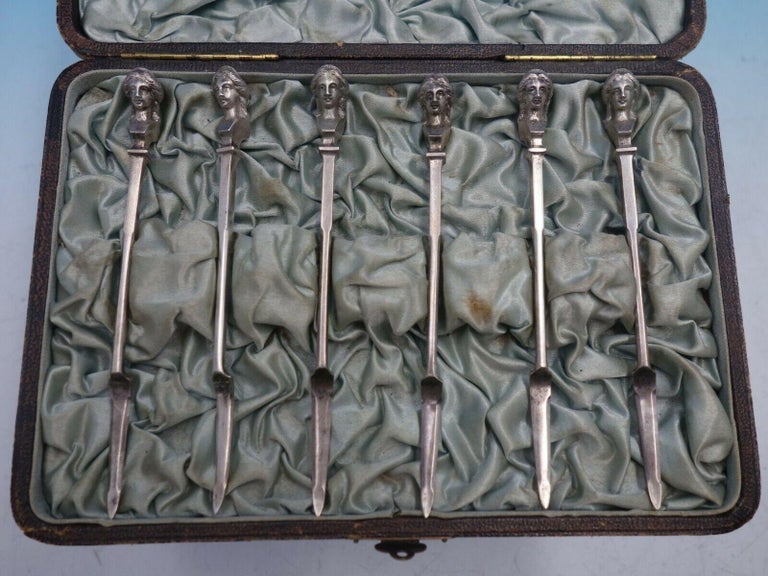 Bust by Gorham Sterling Silver Nut Pick Set of 6 in Fitted Box For Sale ...