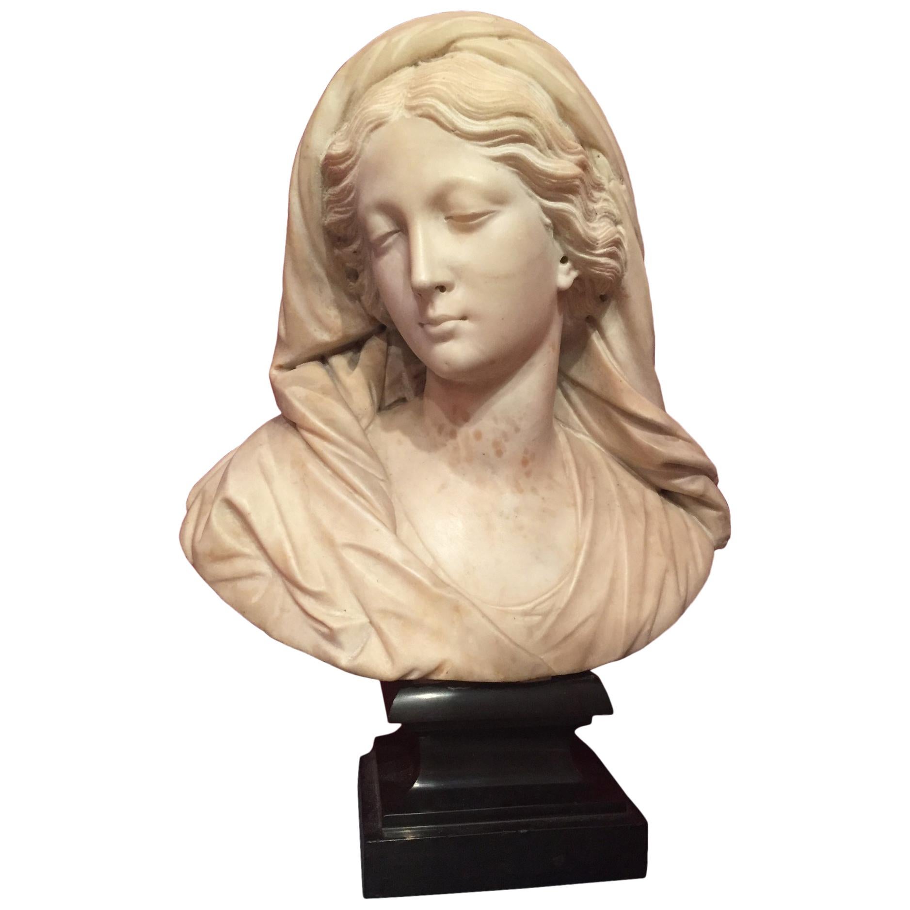 18th Century Italian Renaissance Life-Sized Wood Carving of the Virgin ...