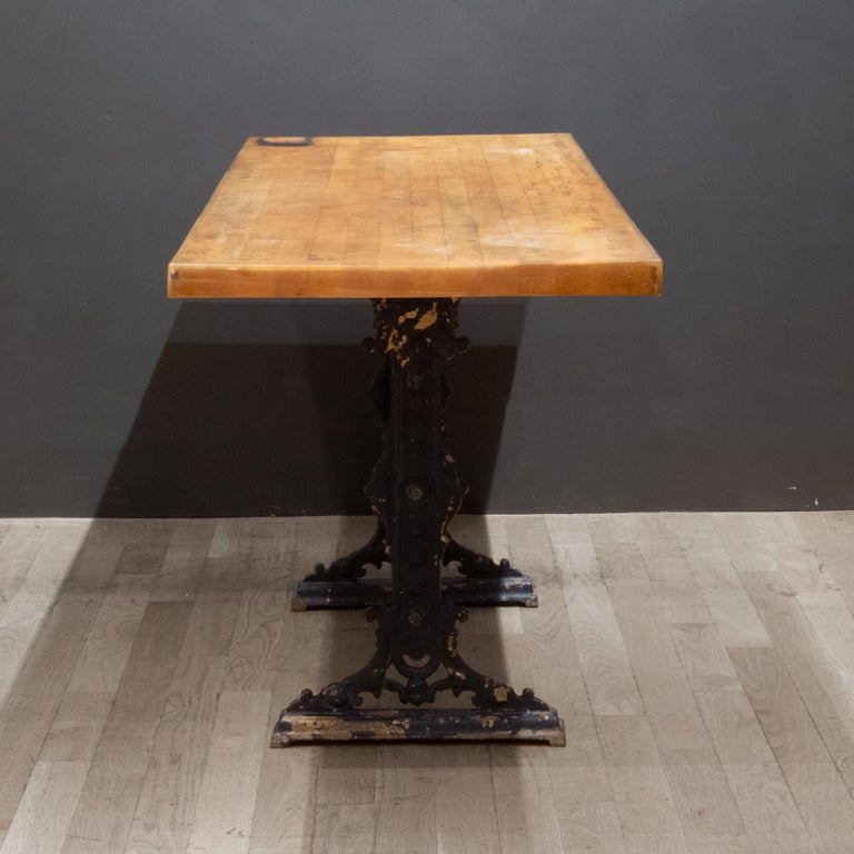 Butcher Shop Counter Top with Cast Iron Base Console c.1920-1950 For ...