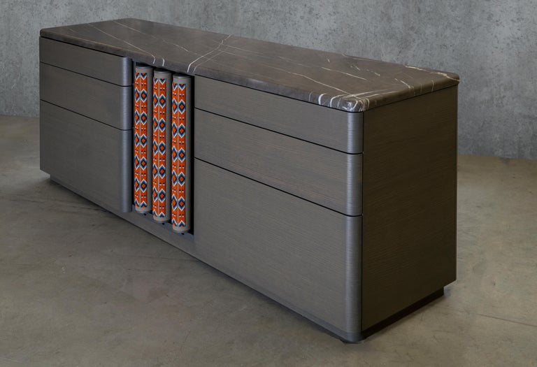 Contemporary credenza of oak, leather and marble from the SoShiro Pok ...
