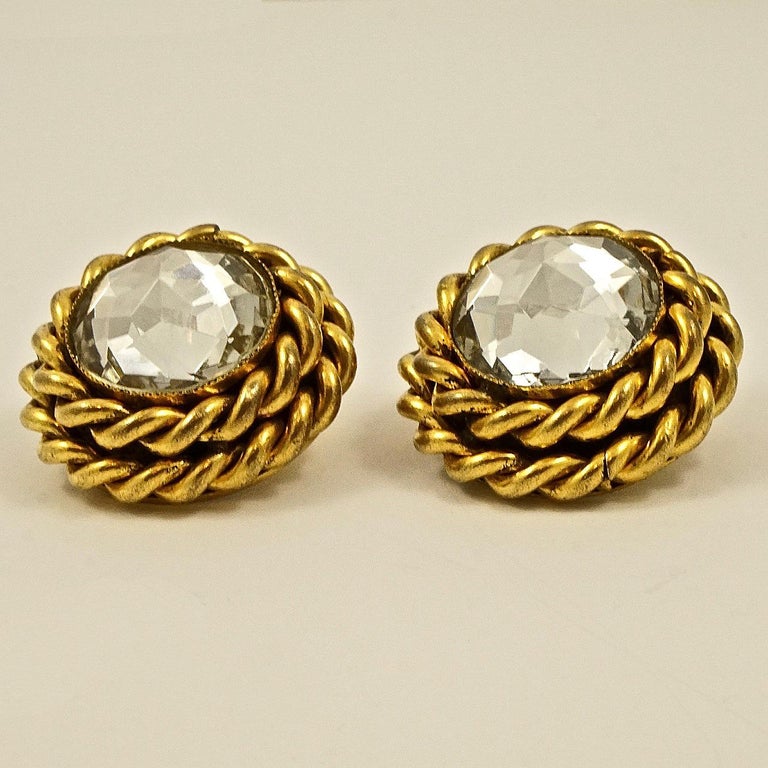 Butler and Wilson Gold Plated Rope Twist Clear Glass Clip On Earrings ...