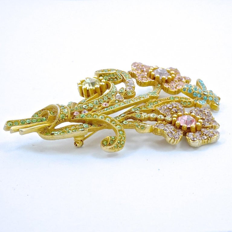 Butler and Wilson Gold Tone Flower Brooch and Earrings with Crystals ...