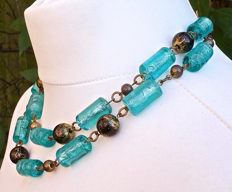 Butler and Wilson Gold Tone Necklace with Aqua Blue and Black / Gold ...