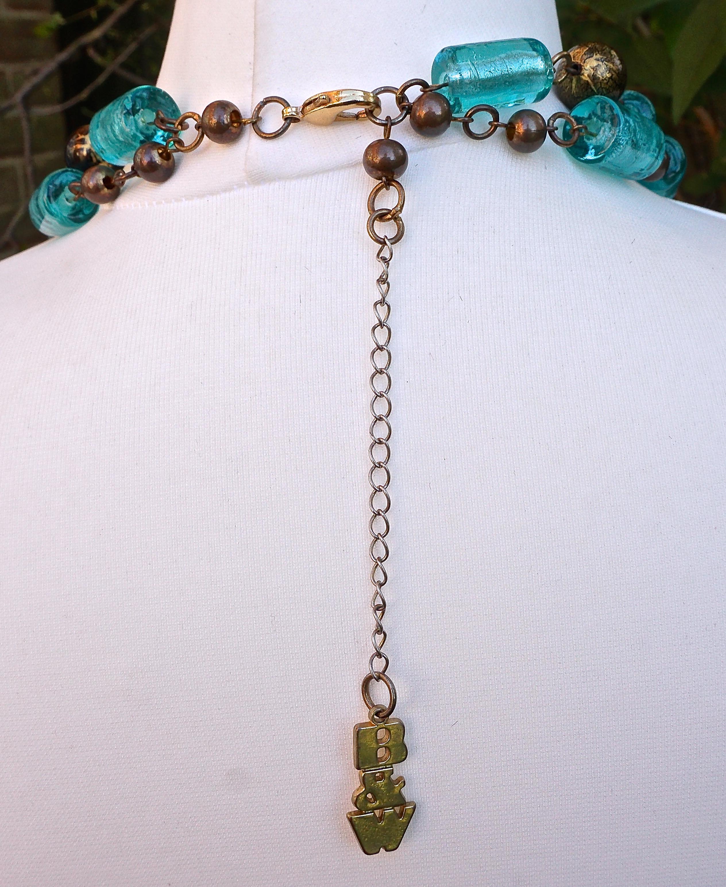 Butler and Wilson Gold Tone Necklace with Aqua Blue and Black / Gold ...
