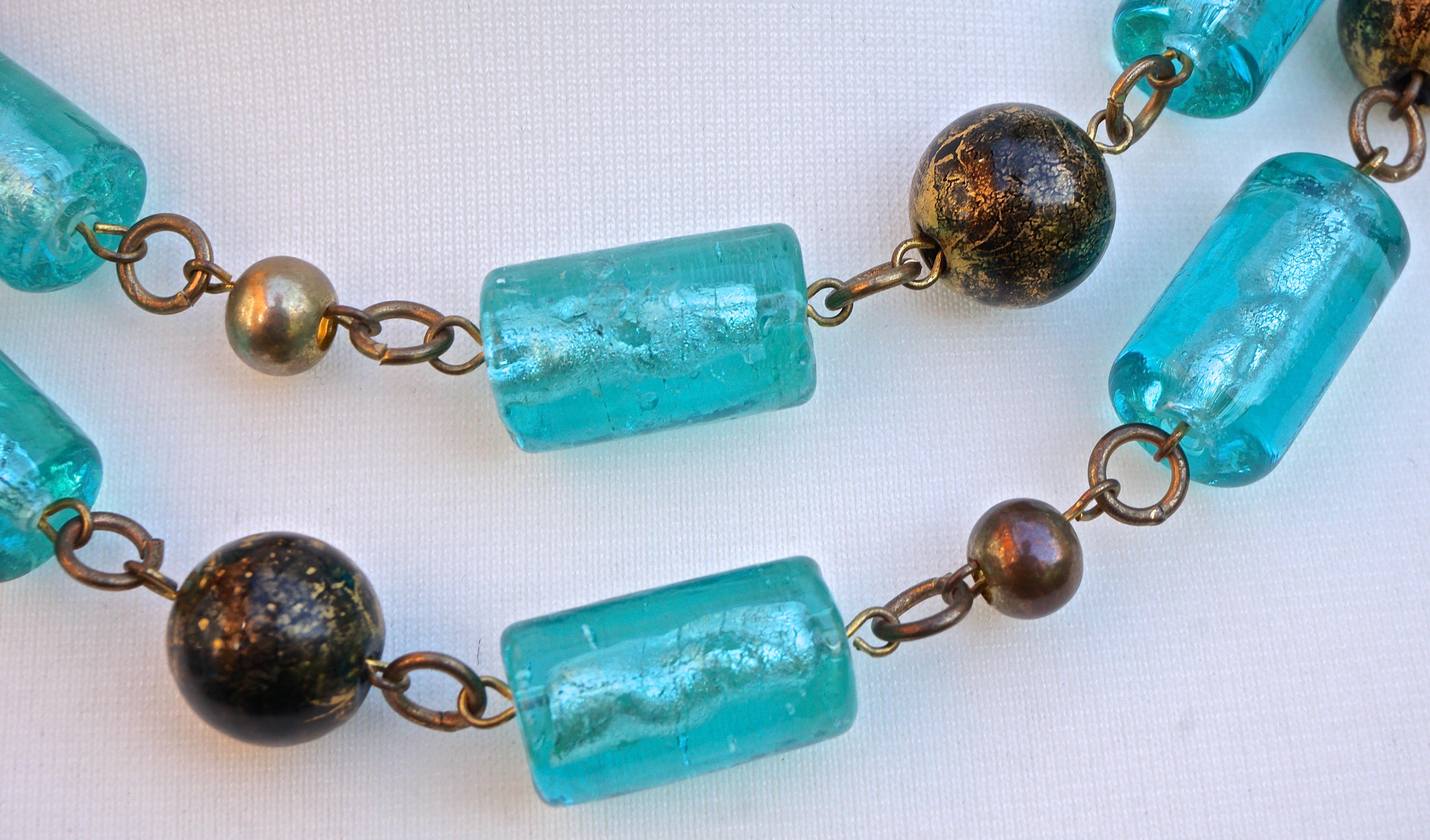 Butler and Wilson Gold Tone Necklace with Aqua Blue and Black / Gold ...