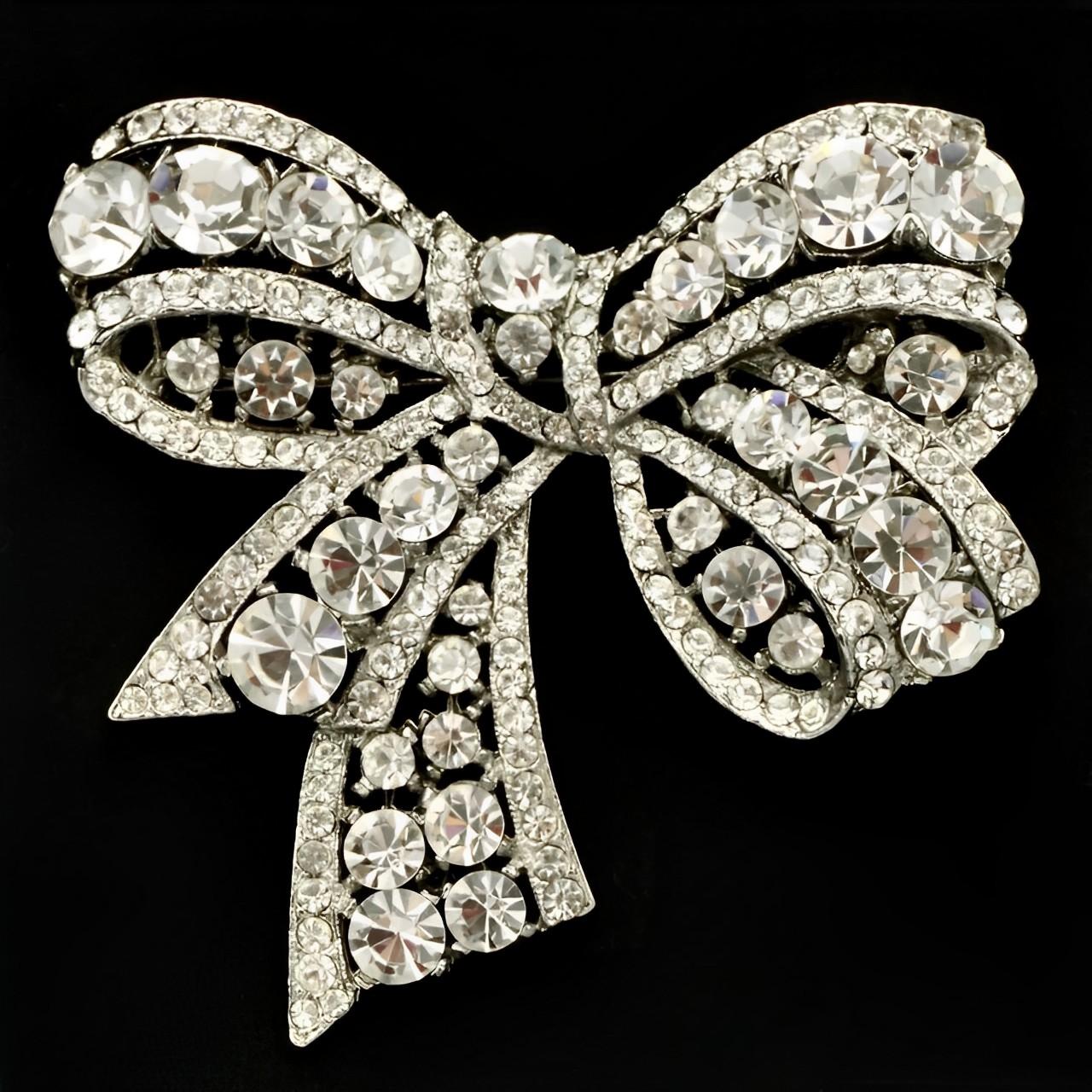 Butler and Wilson Large Bow Brooch with Clear Crystals circa 1980s For ...