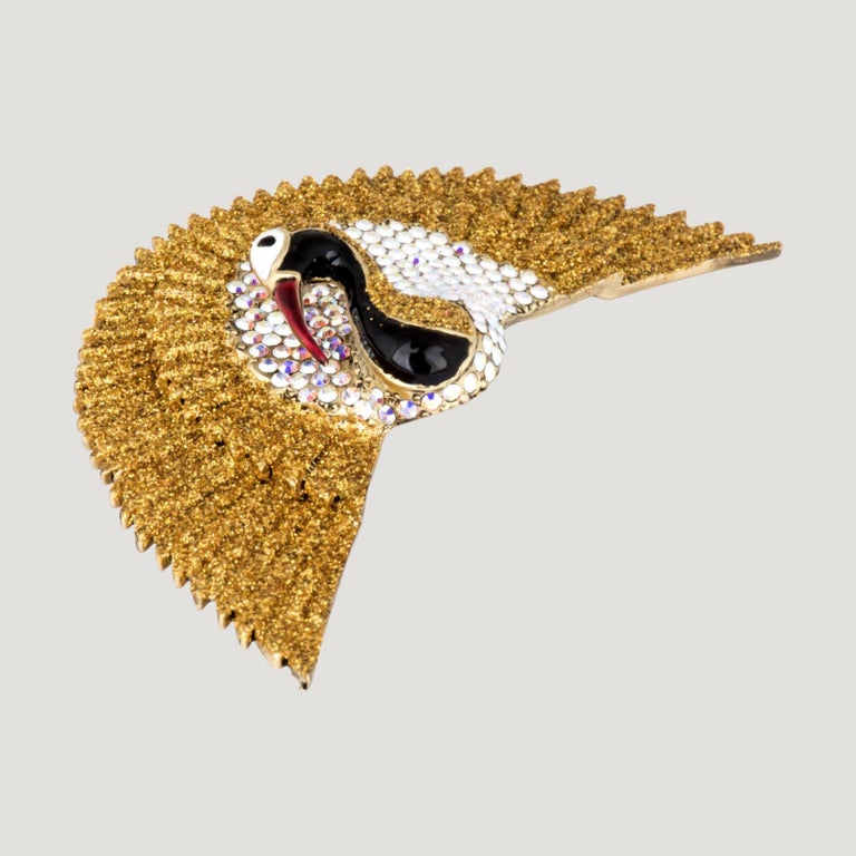 Butler and Wilson Signed BW Gold Glitter Diamanté Bird Fan Tail Brooch ...