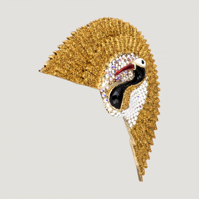 Butler and Wilson Signed BW Gold Glitter Diamanté Bird Fan Tail Brooch ...