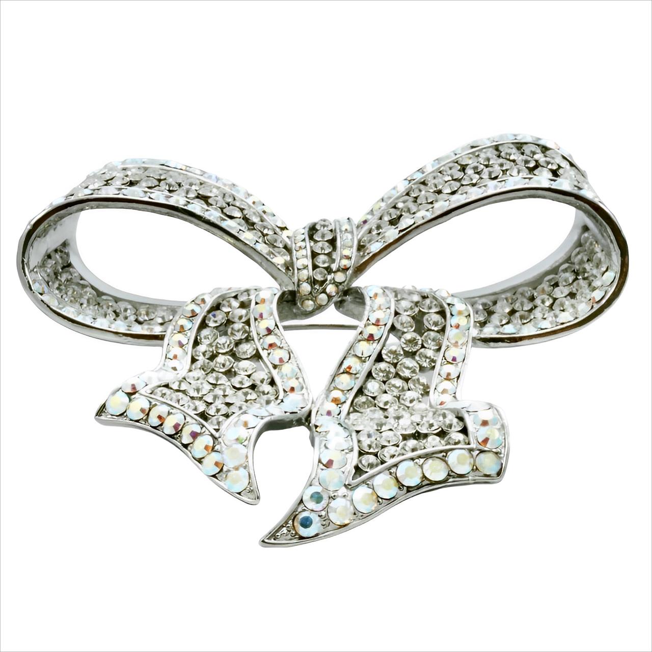 Butler and Wilson Silver Plated Aurora Borealis and Clear Crystal Bow ...