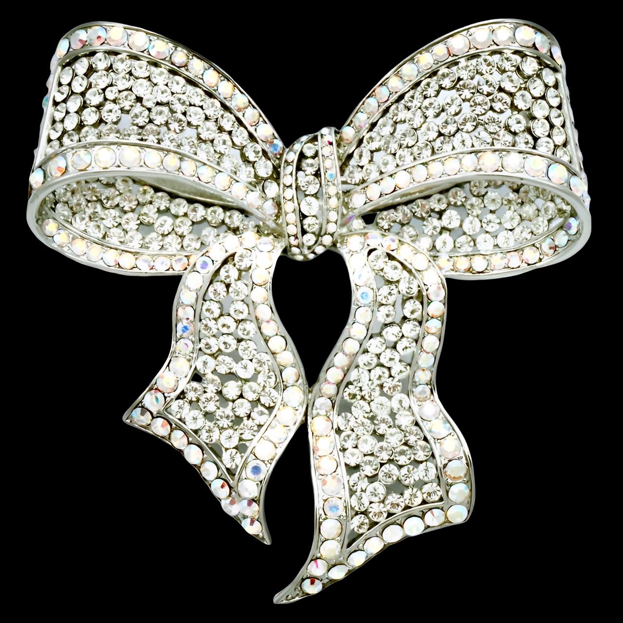 Butler and Wilson Silver Plated Aurora Borealis and Clear Crystal Bow ...