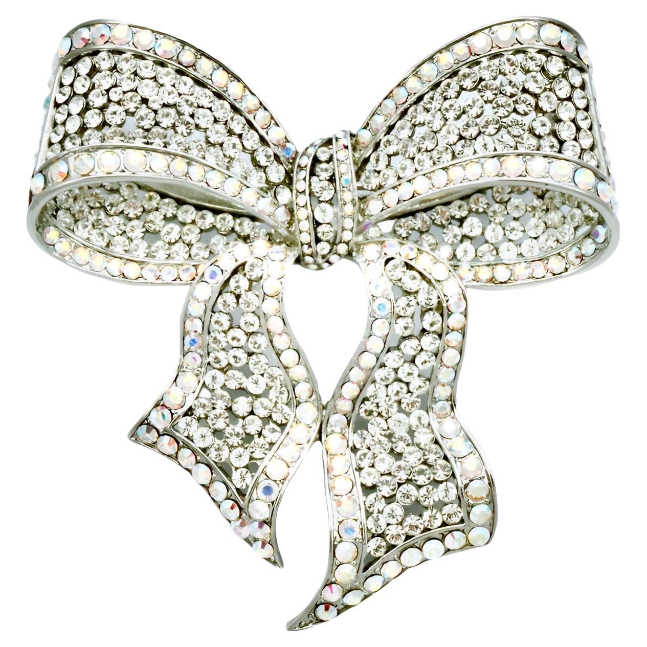 Butler and Wilson Silver Plated Aurora Borealis and Clear Crystal Bow ...