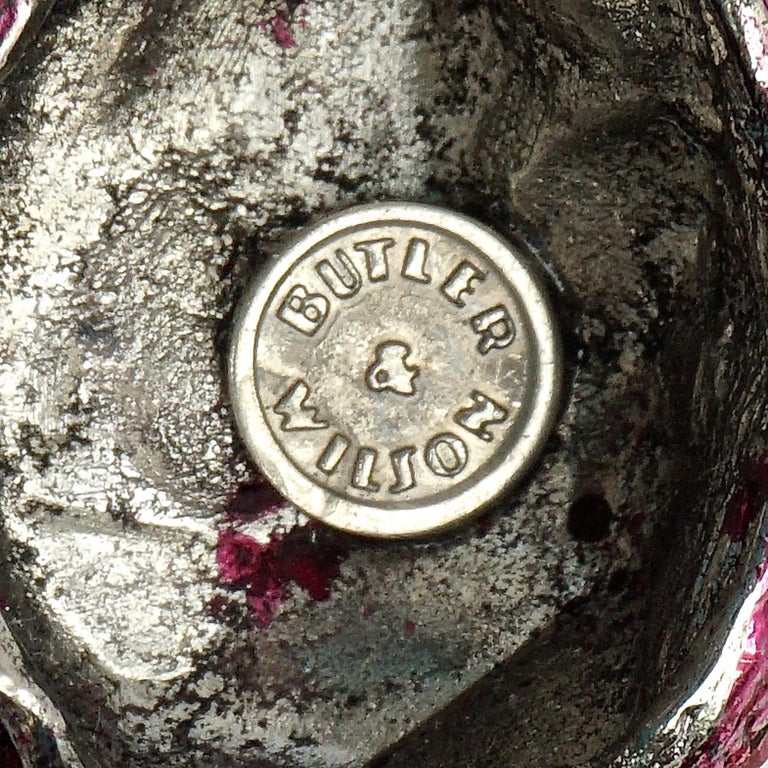 Butler and Wilson Silver Tone Rosebud Brooch with Clear, Pink and Blue ...