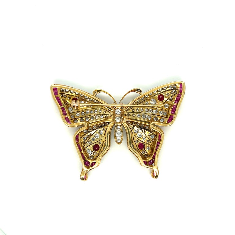 Butterfly Diamond and Ruby Brooch For Sale at 1stDibs