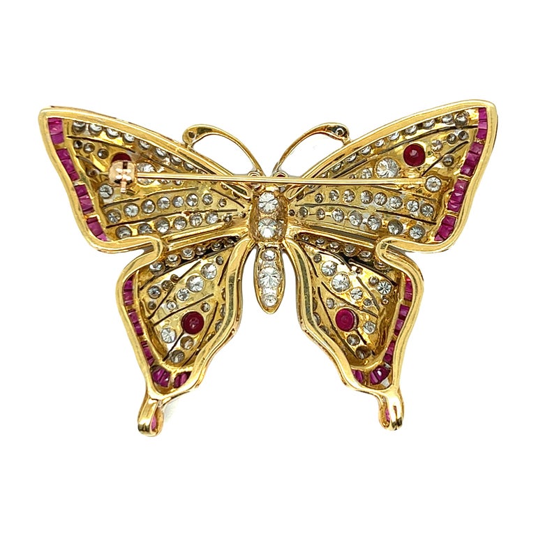 Butterfly Diamond and Ruby Brooch For Sale at 1stDibs