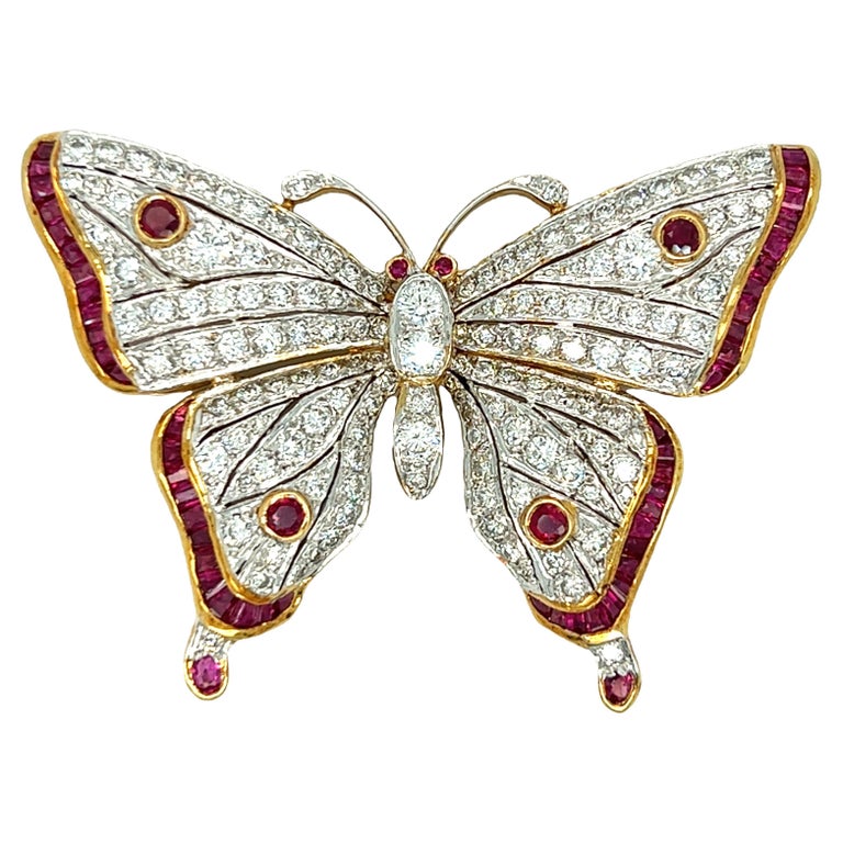 Butterfly Diamond and Ruby Brooch For Sale at 1stDibs