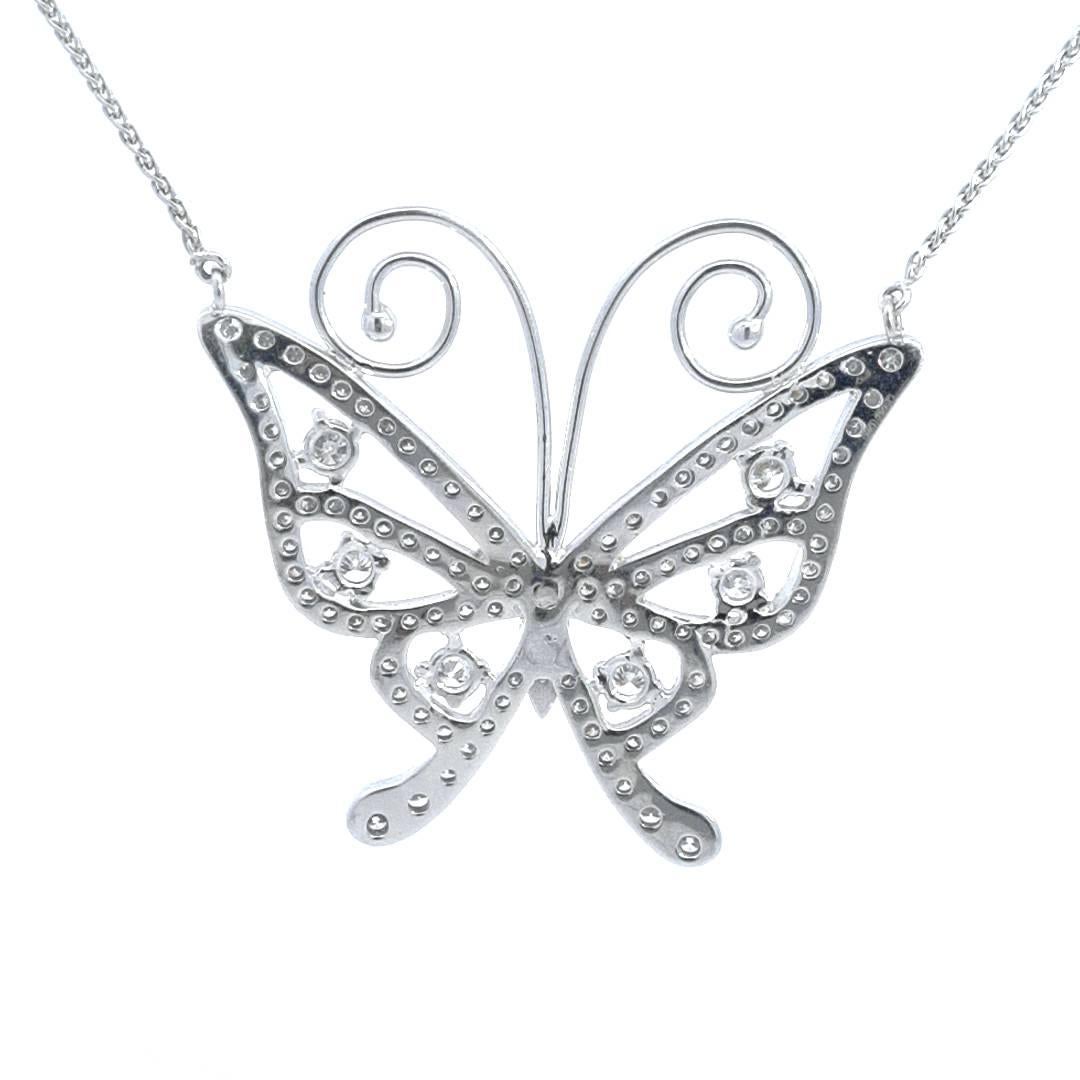 Butterfly Diamond Necklace 18k White Gold For Sale at 1stDibs