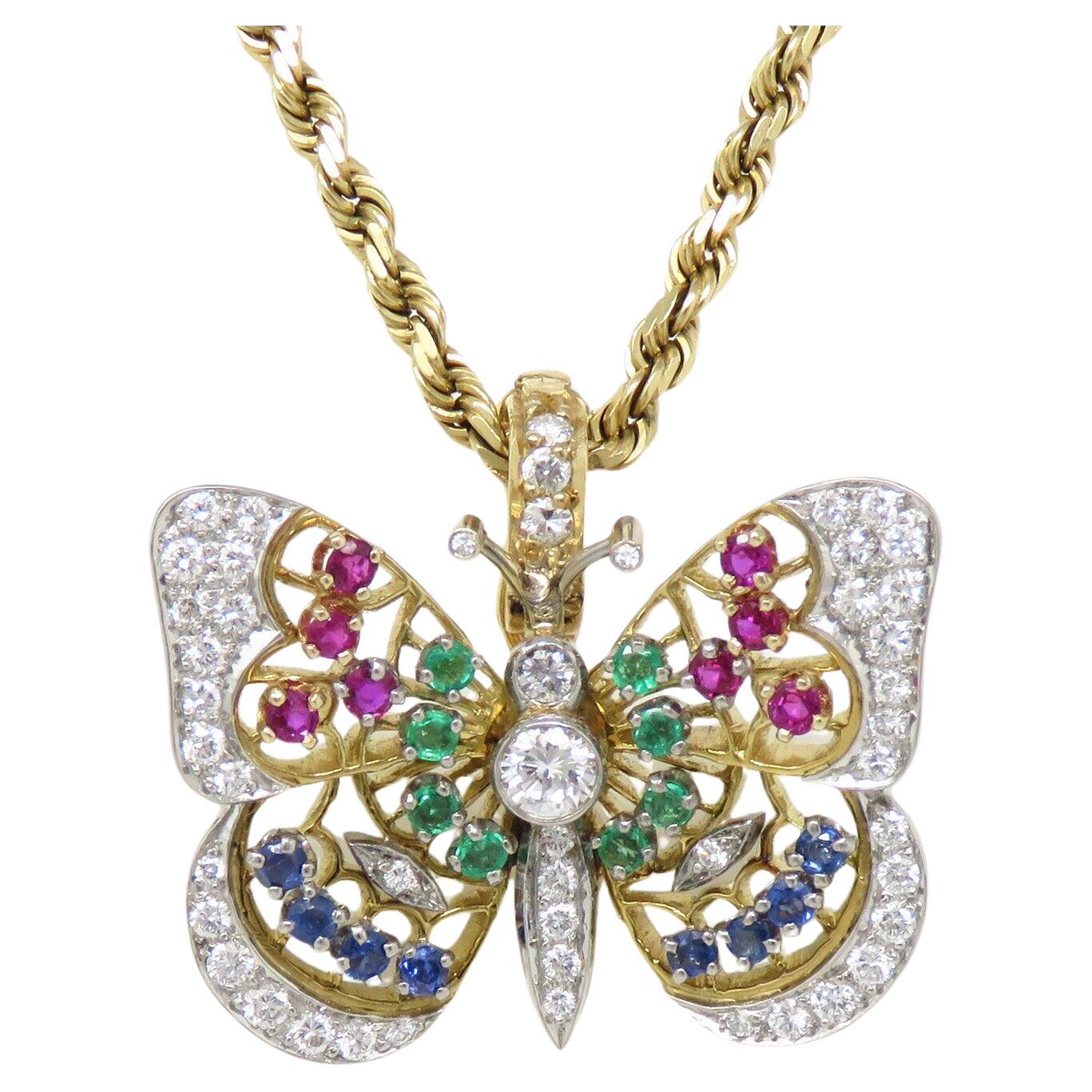 14.23 Carat Emerald Crosses with Diamonds and Ruby Charms Necklace For ...