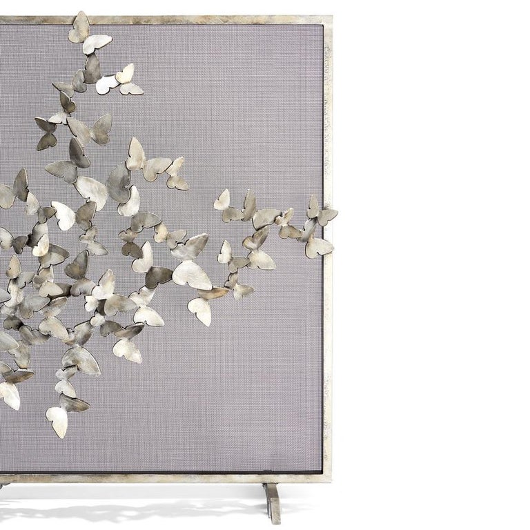 Butterfly Fire Screen in Warm Silver For Sale at 1stDibs