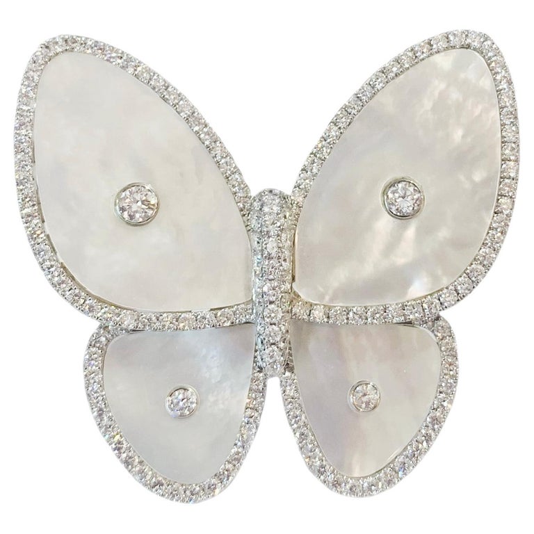 Butterfly MOP Ring with Diamonds For Sale at 1stDibs