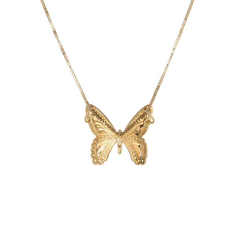 Butterfly Necklace Vintage 14 Karat Gold Two-Tone Estate Fine Jewelry ...