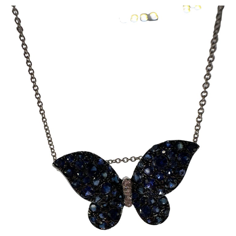 Butterfly Pendant Necklace 18 Karat White Gold For Sale at 1stDibs
