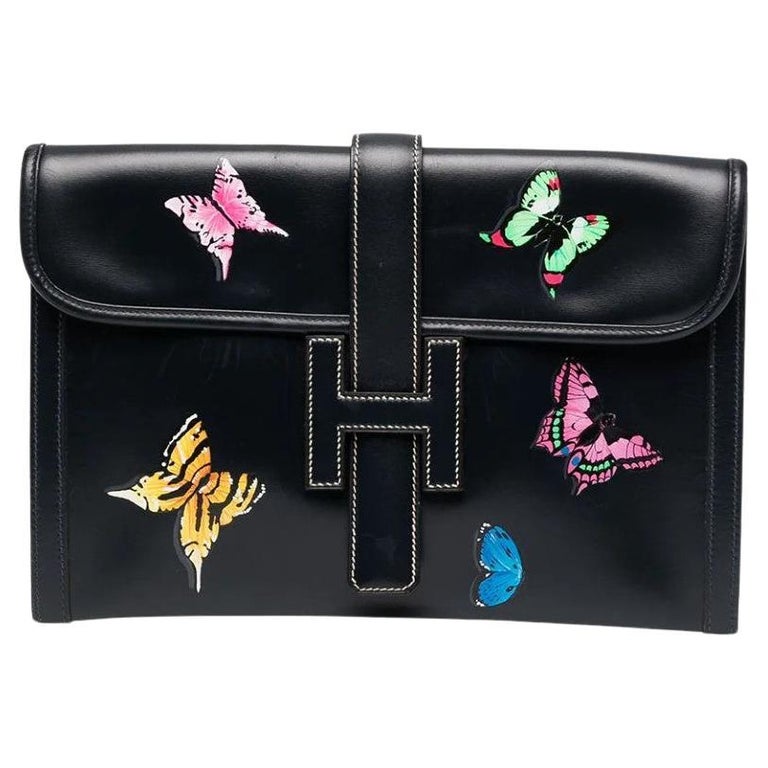 Butterfly Print Customised Black Jige Clutch Bag For Sale at 1stDibs