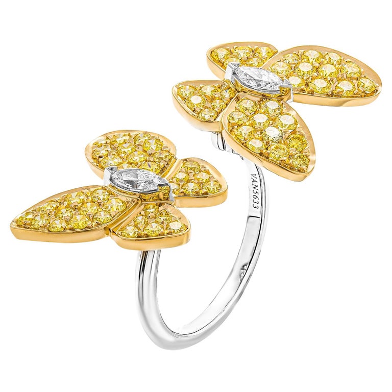 Butterfly Ring in 18K Yellow Gold and 18K White Gold For Sale at 1stDibs