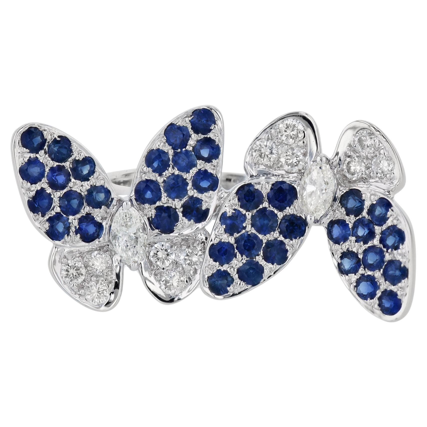 Butterfly Sapphire and Diamond White Gold Estate Ring For Sale at 1stDibs