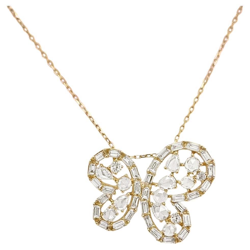 Butterfly White Diamond Pendant Necklace made in 18K Gold For Sale at ...