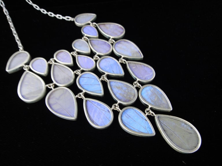 Butterfly Wing Necklace - Pearl Blue Morpho For Sale at 1stDibs