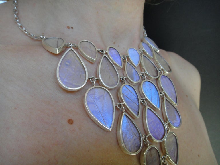 Butterfly Wing Necklace - Pearl Blue Morpho For Sale at 1stDibs