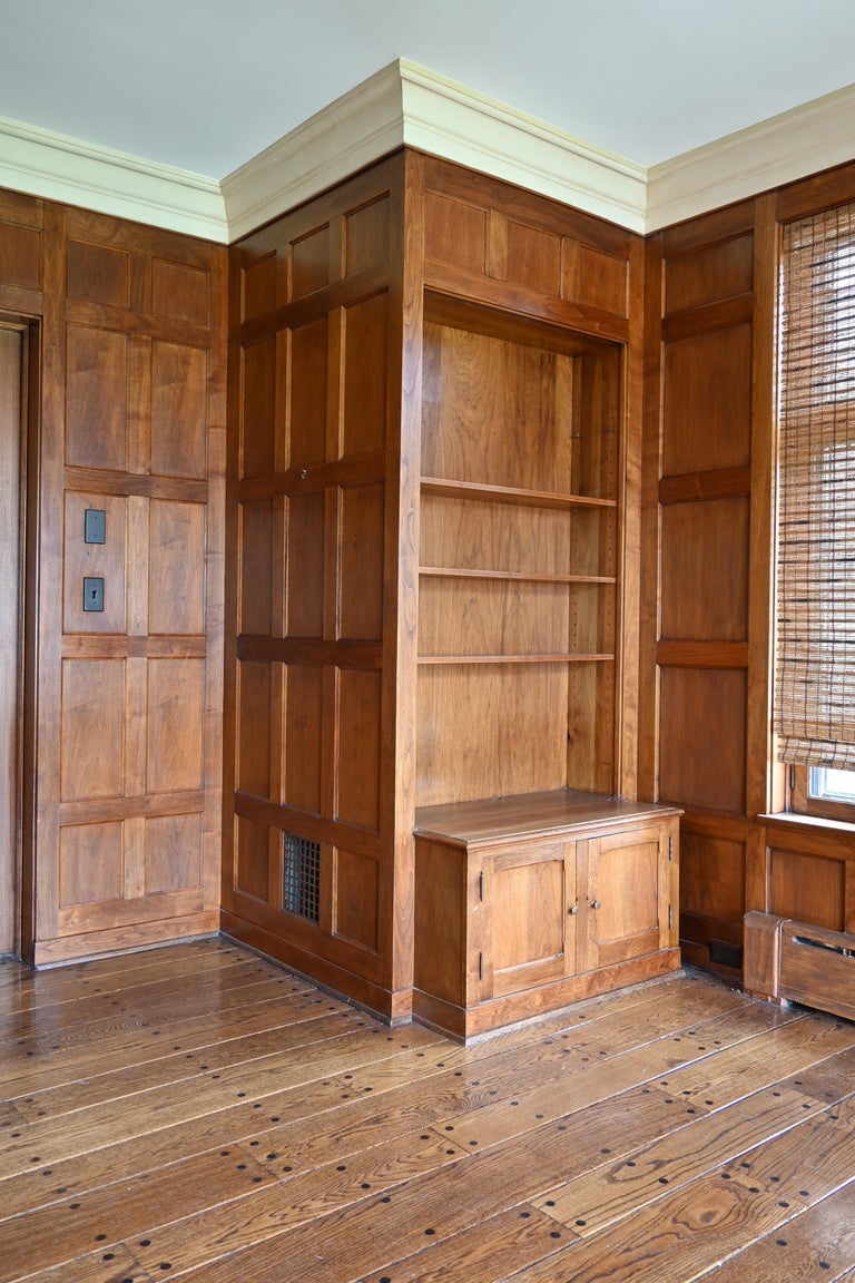 Butternut 'White Walnut' 1929 Paneled Library with Bookcases and Doors ...