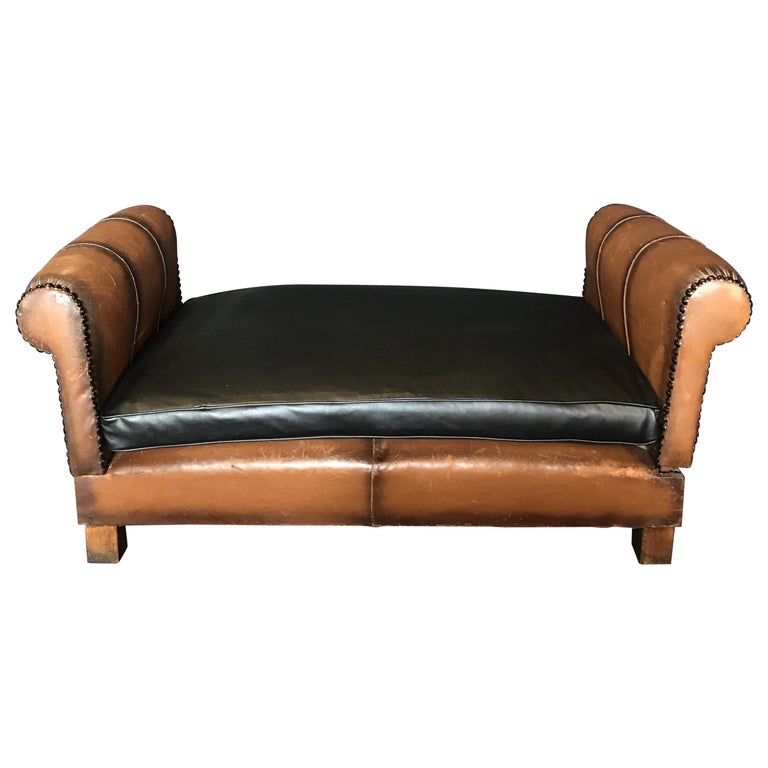 Buttery French Art Deco Leather Convertible Daybed Bench at 1stDibs ...