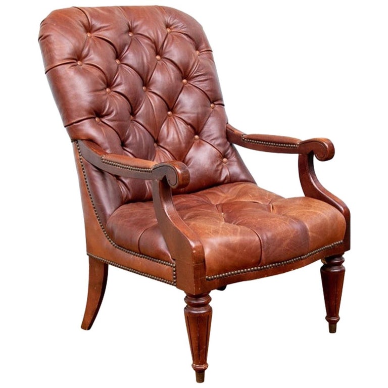 Button Tufted Leather Armchair For Sale at 1stDibs
