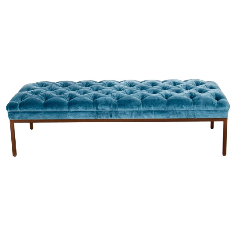 Buttoned Velvet-Upholstered Rectangular Bench For Sale at 1stDibs