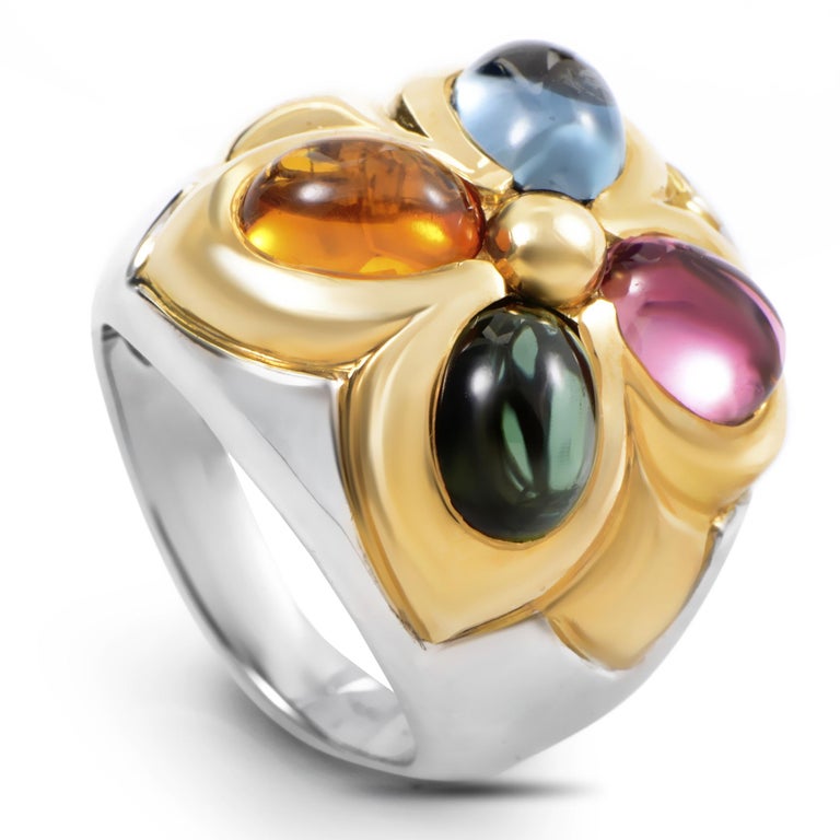 Bvlgari 18 Karat White and Yellow Gold Multi-Gemstone Band Ring at 1stDibs