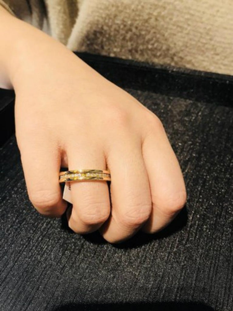 Bvlgari 18 Karat Yellow Gold B.Zero One Band Ring with Pave Diamonds ...