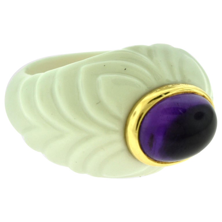 Bvlgari 18 Karat Yellow Gold Cabochon Oval Amethyst and Porcelain ...