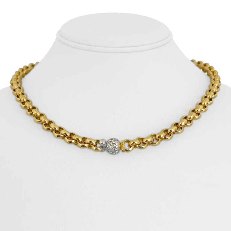 Bvlgari 18 Karat Yellow Gold and Diamond Heavy Rolo Link Chain Necklace ...