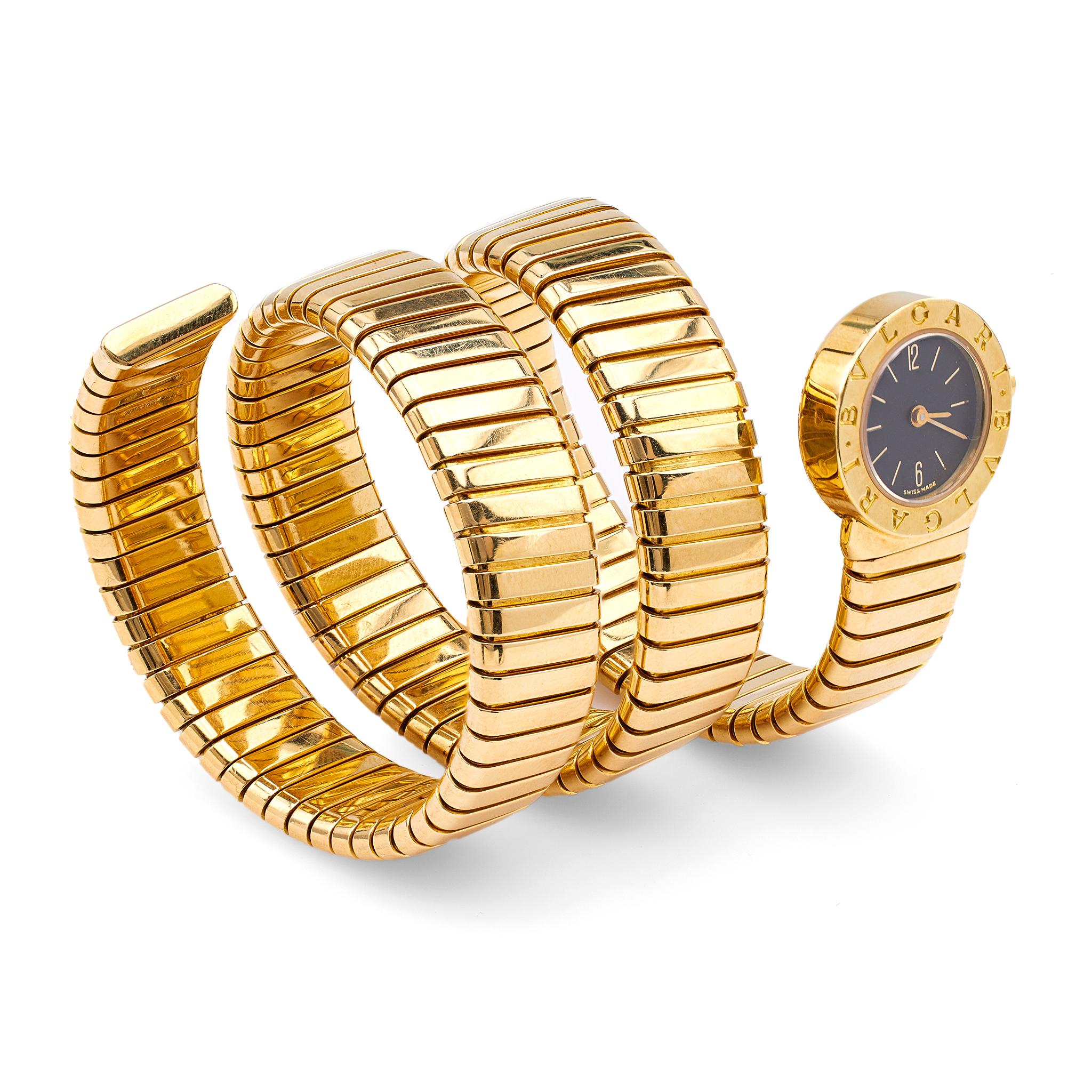 Bvlgari 18 Karat Yellow Gold Tubogas Wrap Wristwatch For Sale at 1stDibs