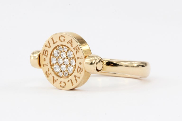 Bvlgari 18 Karat Rose Gold Flip Ring Set with Mother of Pearl and Pave ...