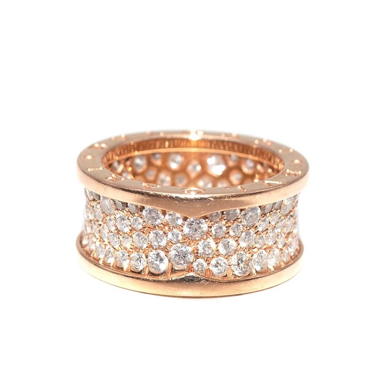 Bvlgari 18k Rose Gold Pave Diamond B.Zero1 Ring - Size 7 at 1stDibs
